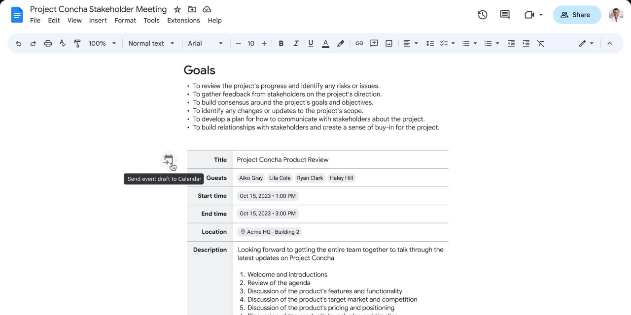 Google Docs adding stopwatch, Calendar template, and other Smart Chips