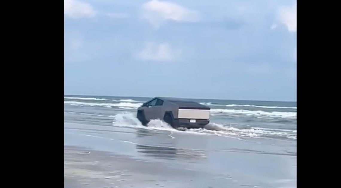 Tesla spotted driving Cybertruck into ocean after claiming it will ...